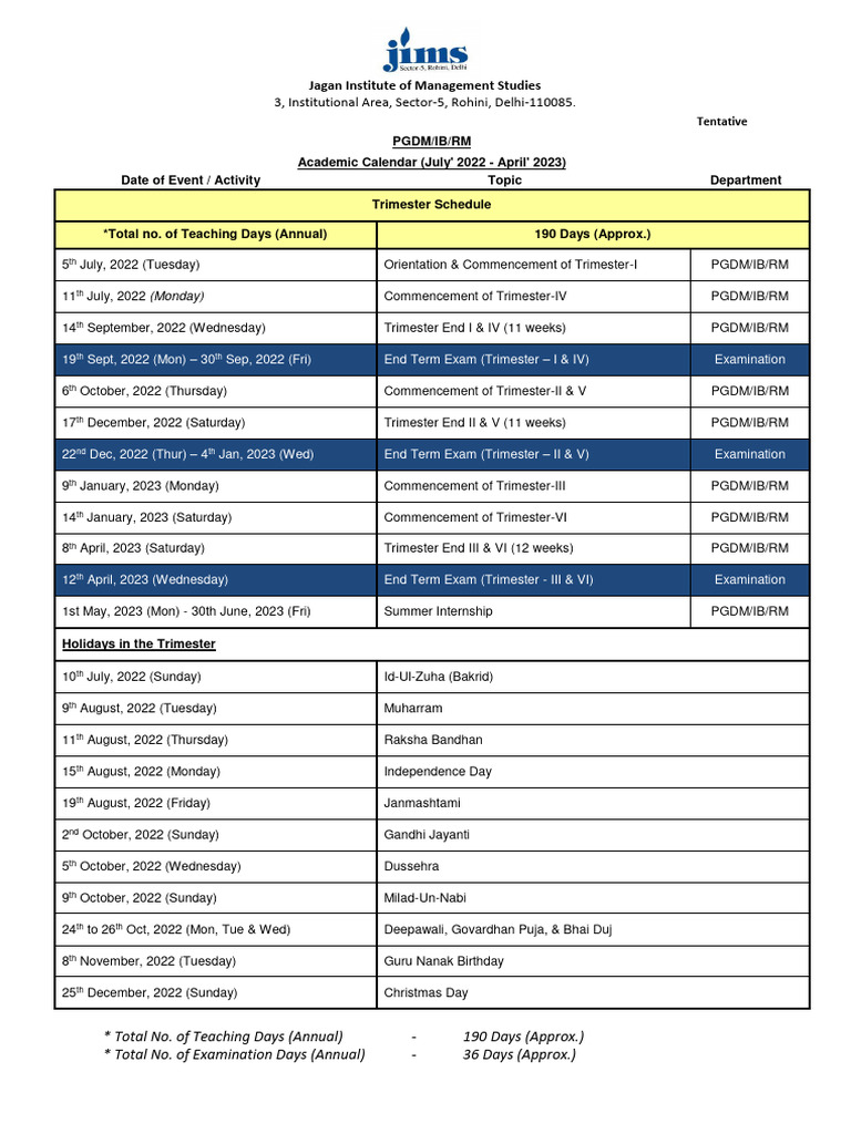 Academic Calendar Autonomous Programme 2022 2023 | PDF | Academic Term | Observances