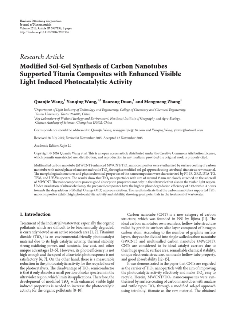 Modified Sol-Gel Synthesis of Carbon Nanotubes Sup | PDF | Titanium ...