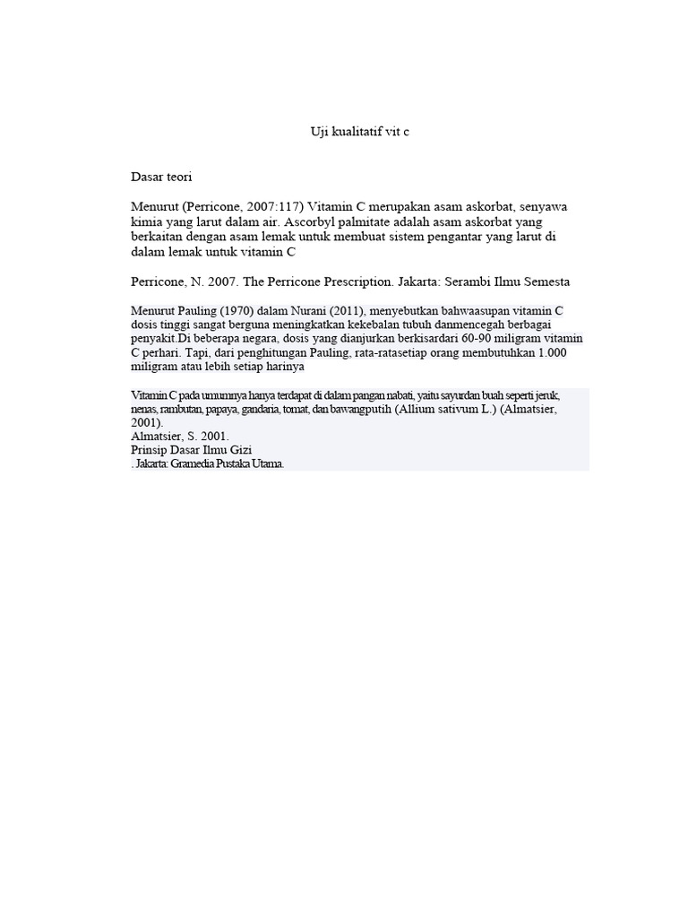 Laporan - Praktikum - Kimpang - Uji Kualitatif Vit C | PDF | Kesehatan ...