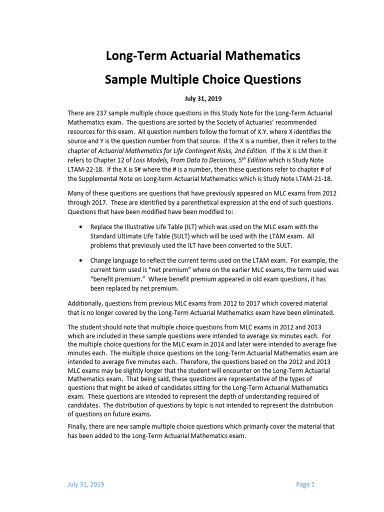 Sample Multiple Choice Questions v7.0 | PDF | Insurance | Life Insurance