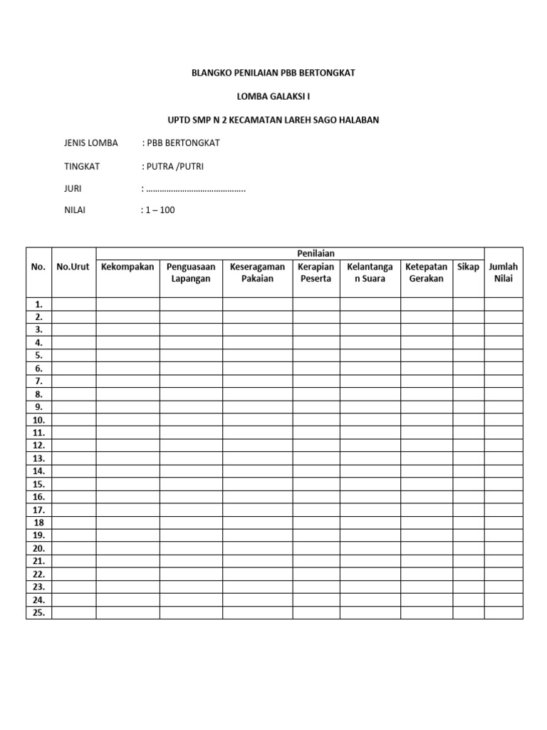 Blangko Penilaian PBB Bertongkat | PDF