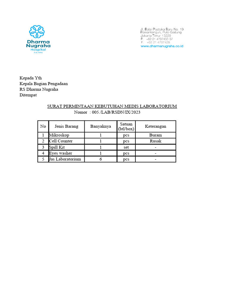 Surat Permintaan Medis Lab | PDF