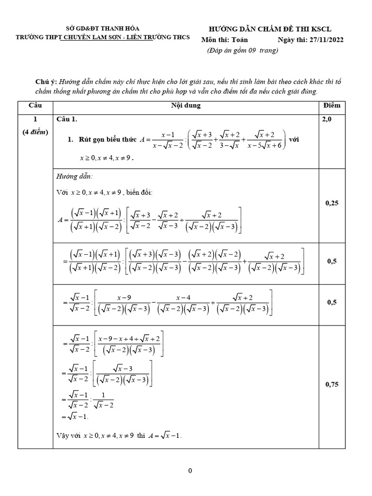 HDC Toán Kì Thi KSCL HSG 9 2022 | PDF