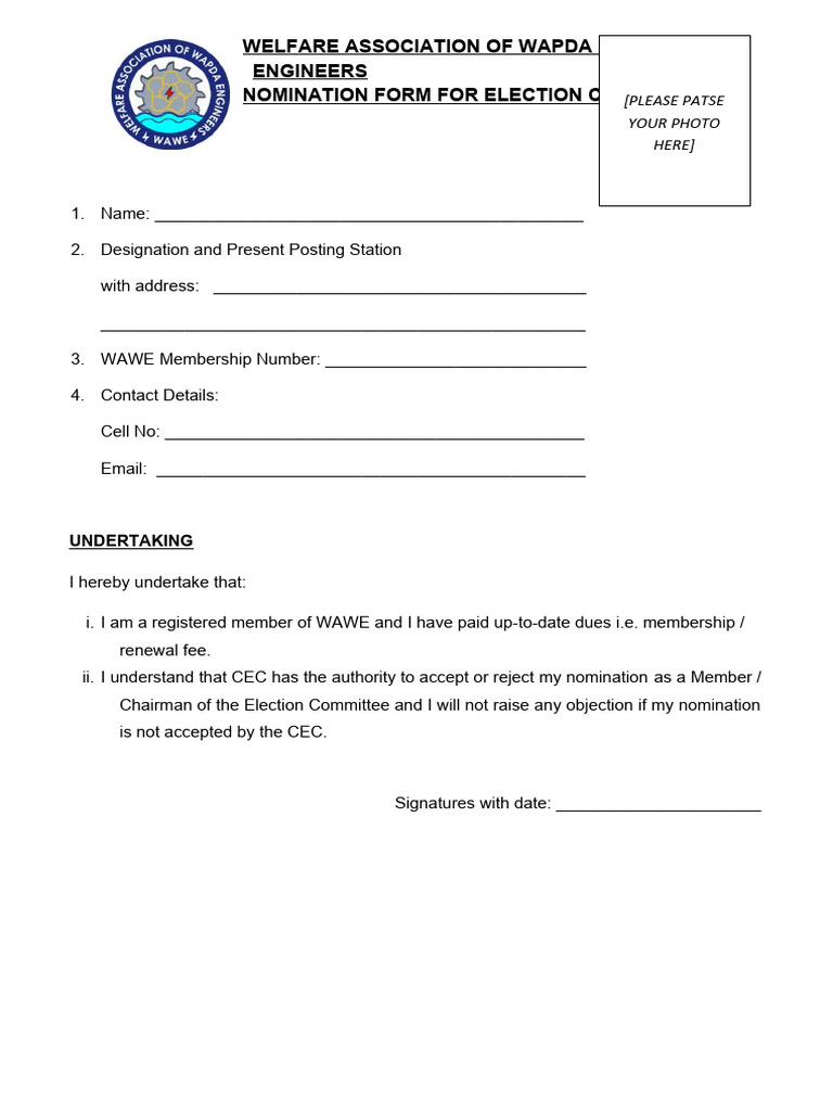 Nomination Form For Election Commitee | PDF