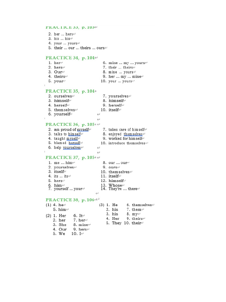 Workbook Answer) Grammar p.103-106 | PDF