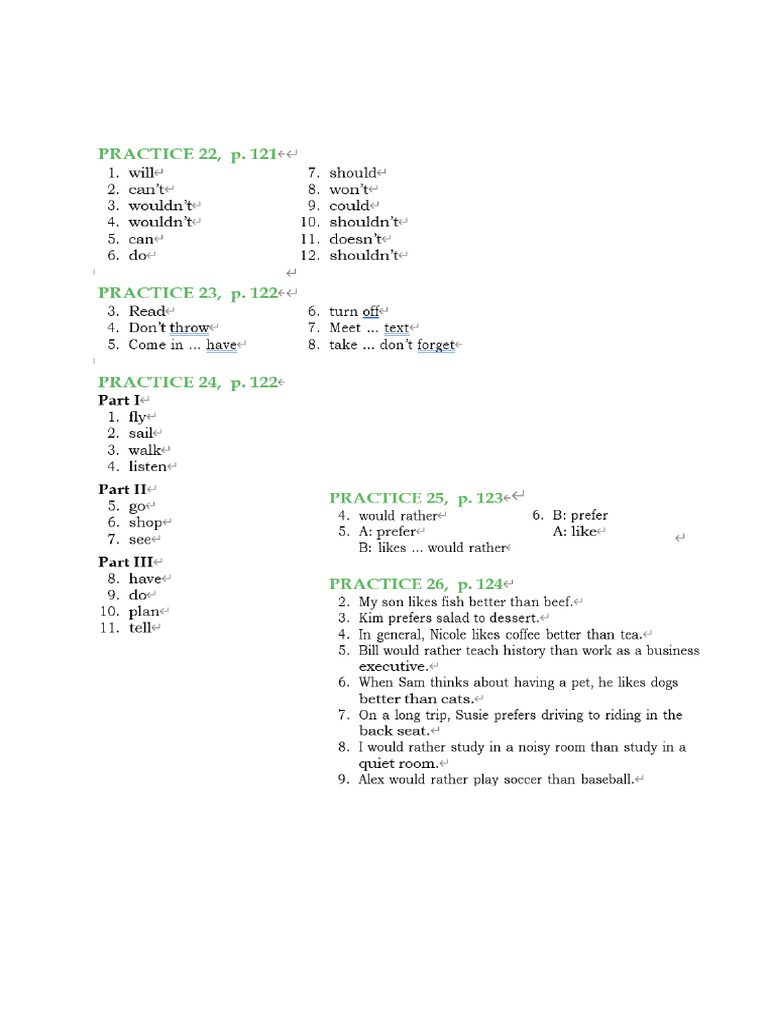 Workbook Answer) Grammar p.121-124 | PDF