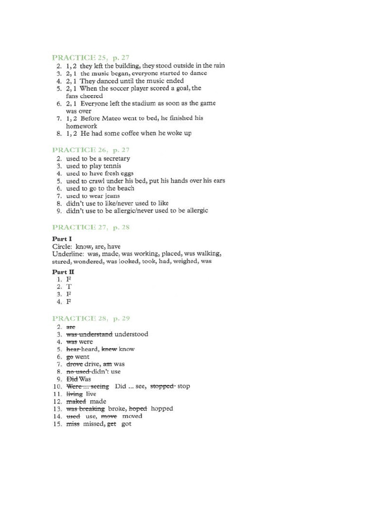 Workbook Answer) Grammar p.27-30 | PDF