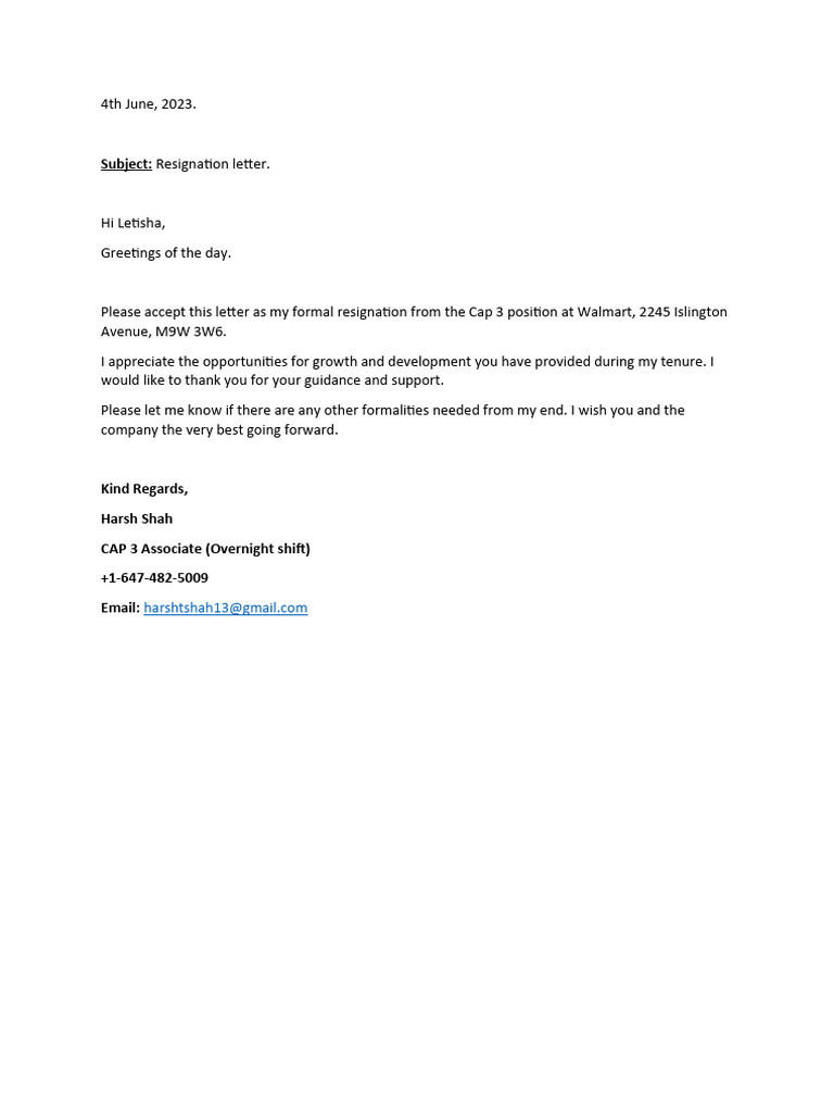 Walmart Resignation | PDF