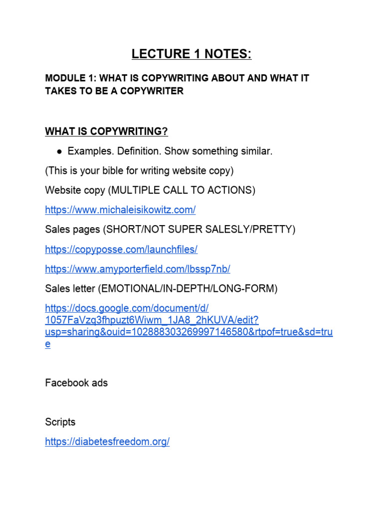Lecture 1 Notes | PDF | Copywriting