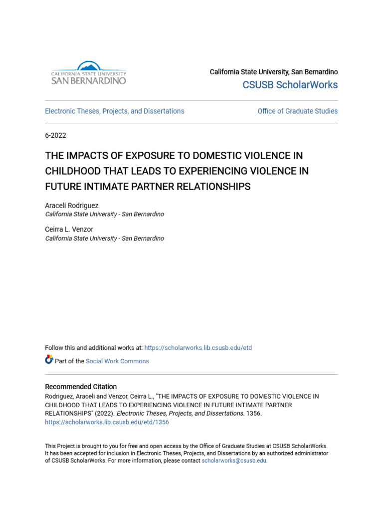 The Impacts of Exposure To Domestic Violence in Childhood That Le | PDF ...