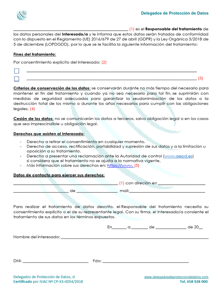 Modelo Consentimiento LOPD RGPD | PDF | Justicia | Crimen y violencia