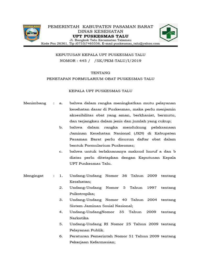 8.2.1.6 SK Penetapan Formularium Obat Fix | PDF | Pengembangan Diri