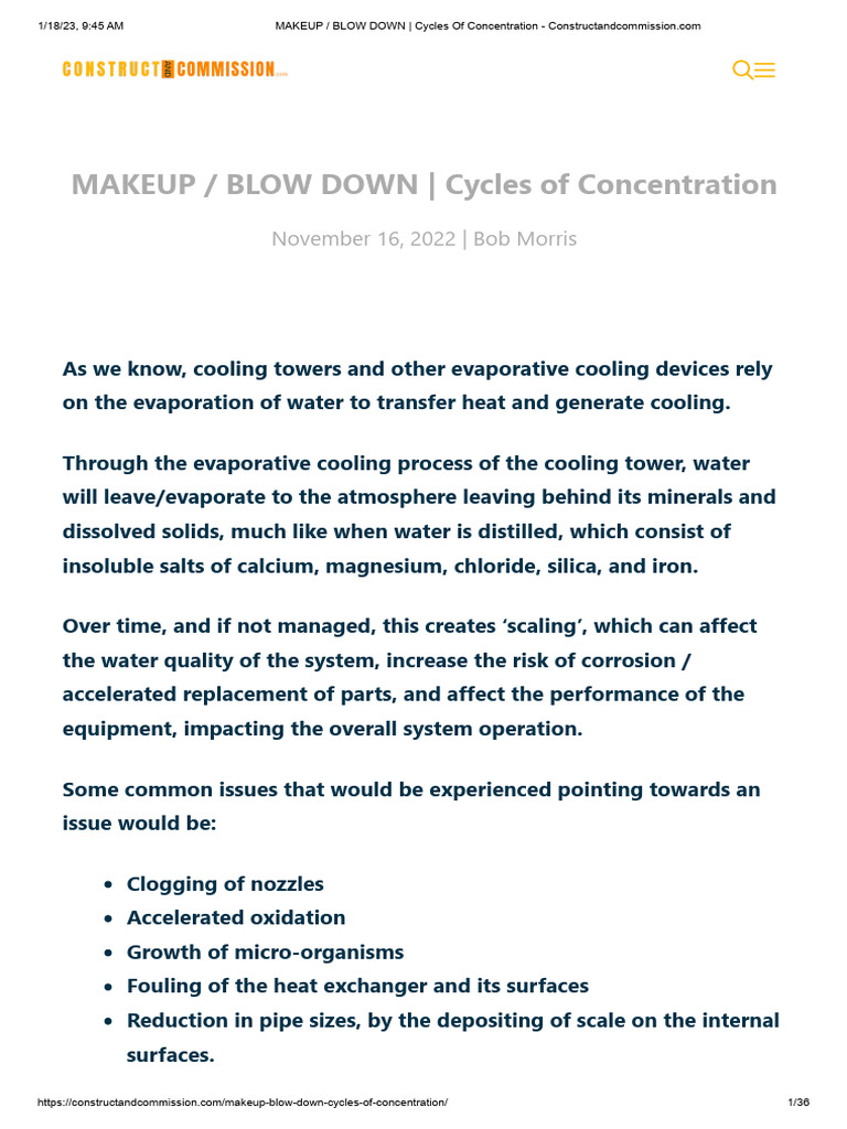 MAKEUP - BLOW DOWN - Cycles of Concentration | PDF | Corrosion | Water