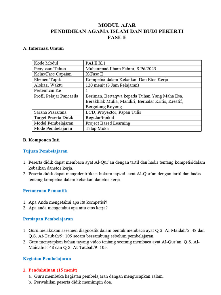 Modul Ajar Pai Bab 1 [Ppl] | PDF