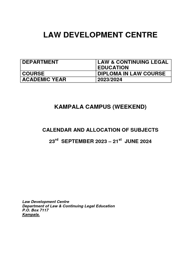 Academic Calendar - Diploma in Law 2023 - 2024 Weekend at Kampala ...