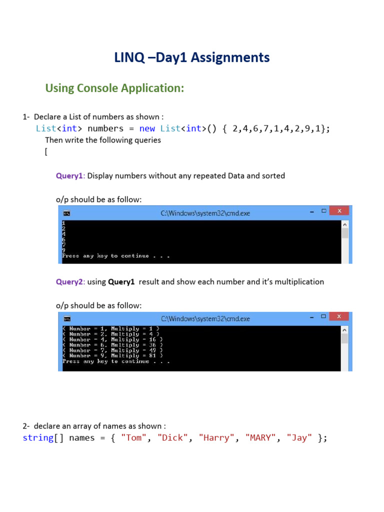 LINQ - Day1 Assignments: Using Console Application | PDF