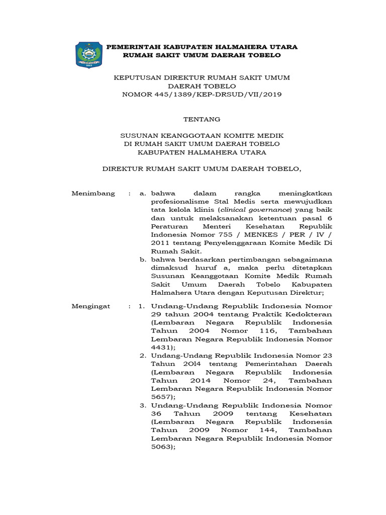 Susunan Komite Medik RSUD Tobelo | PDF | Kesehatan Holistik