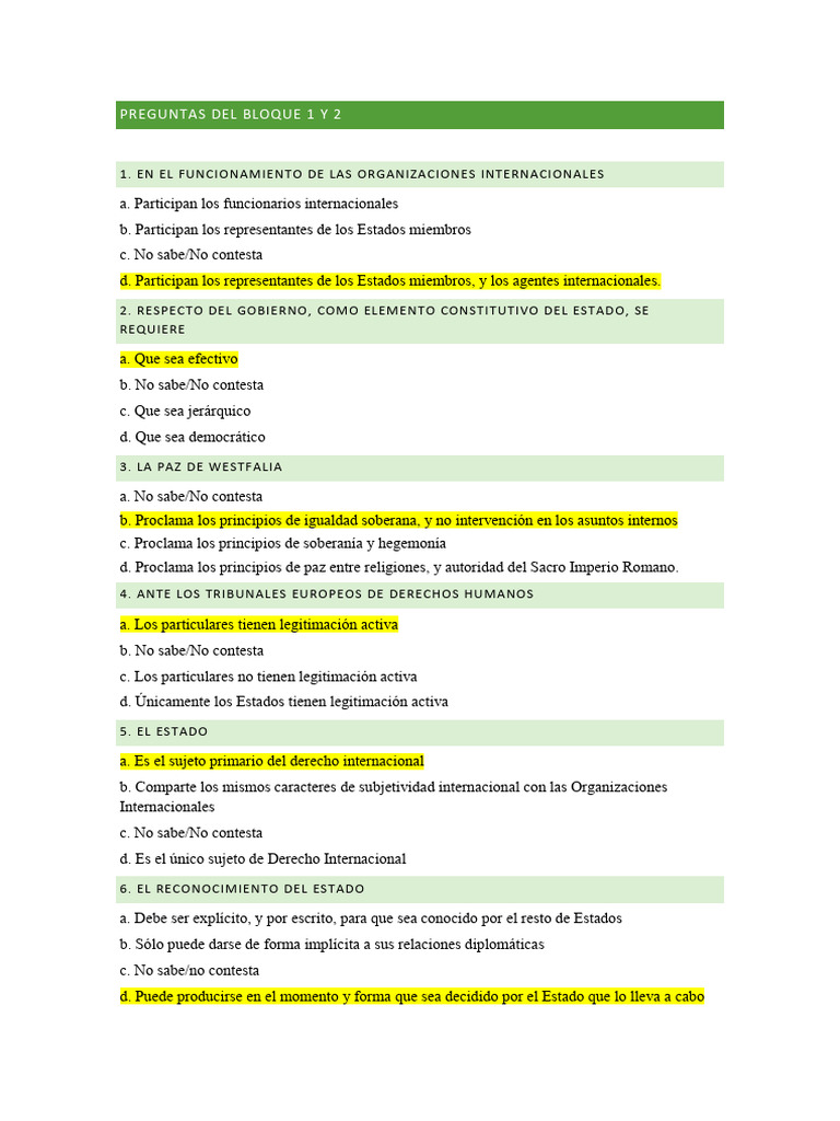 Preguntas Sobre El Bloque 1 y 2 | PDF | Estado (política) | Ley internacional