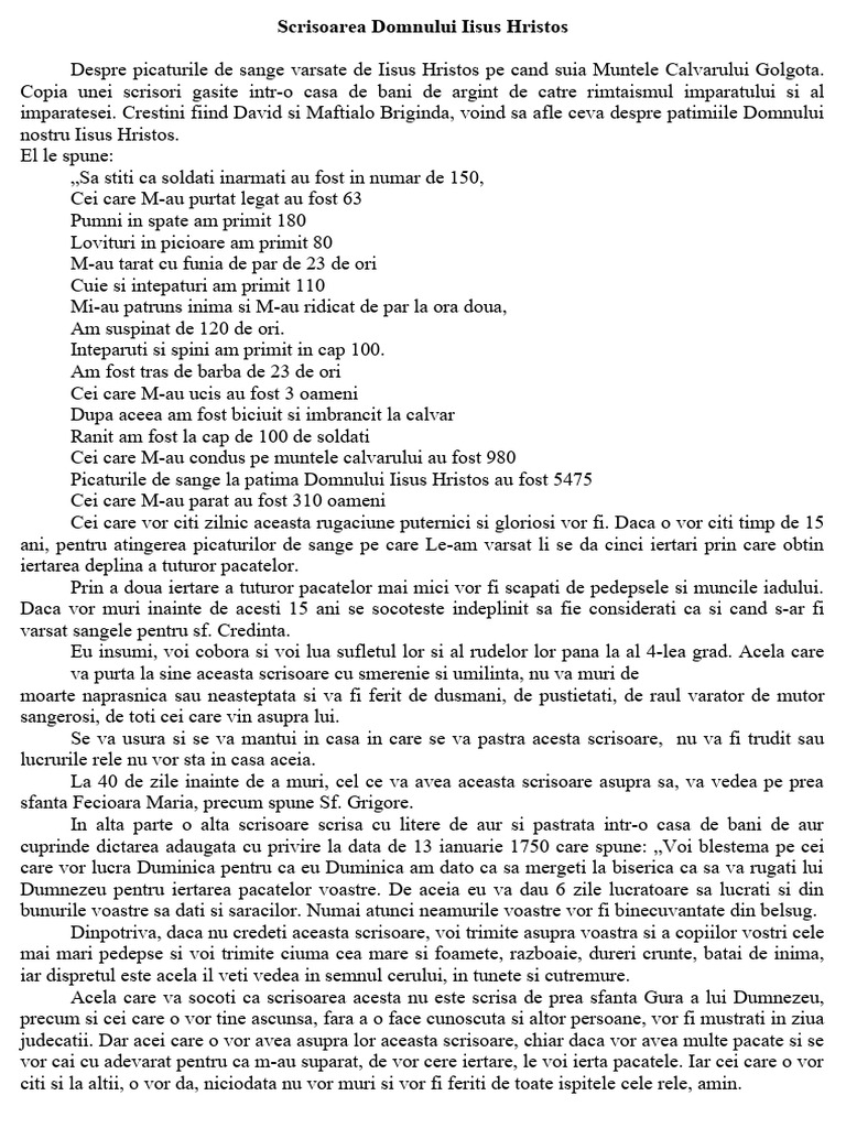 Scrisoarea Domnului Iisus Hristos | PDF