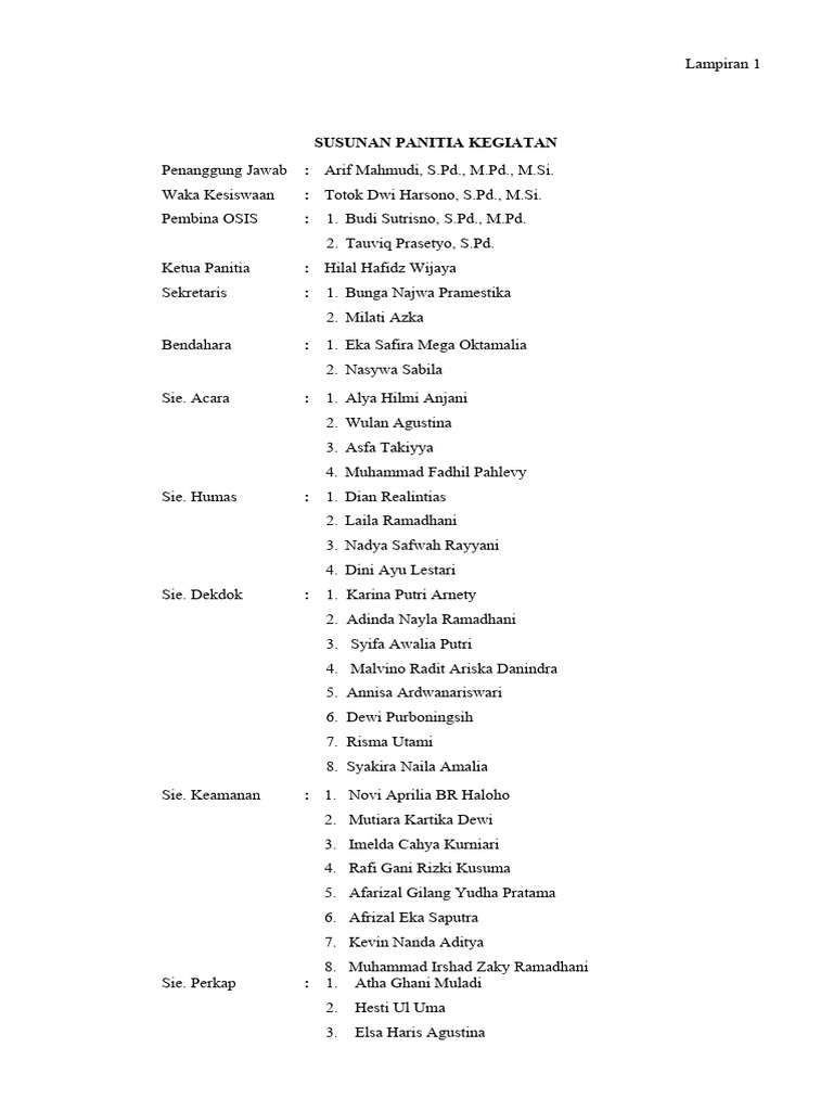 SUSUNAN PANITIA KEGIATAN | PDF