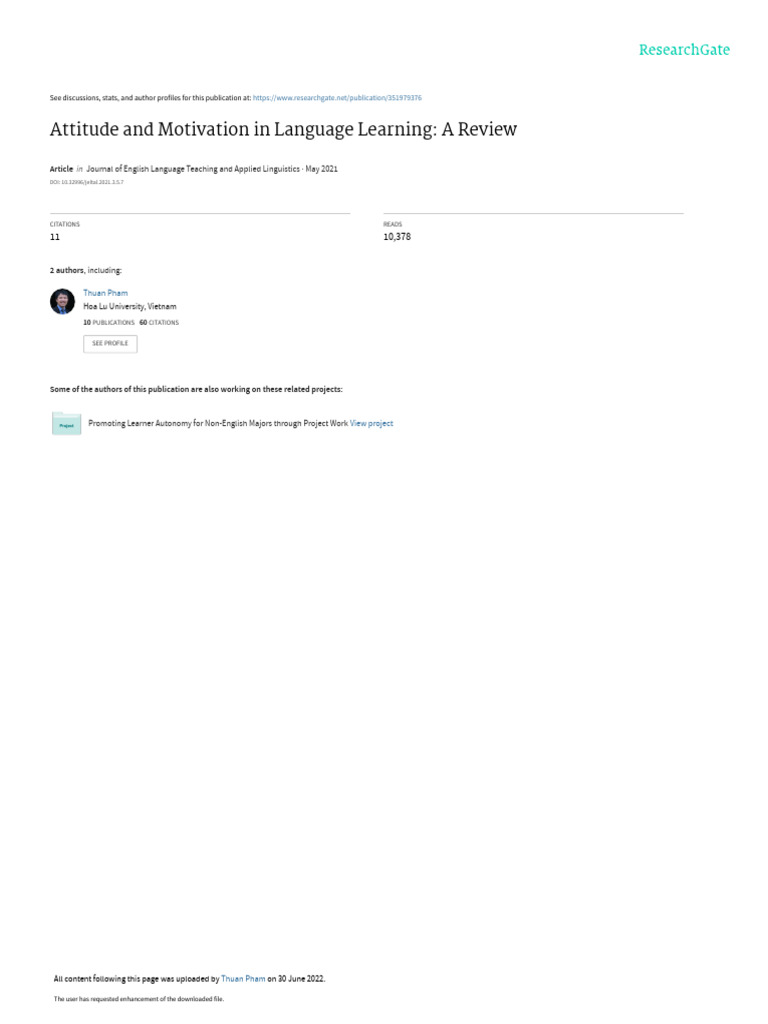 Attitude and Motivation in Language Learning - A Review | PDF ...