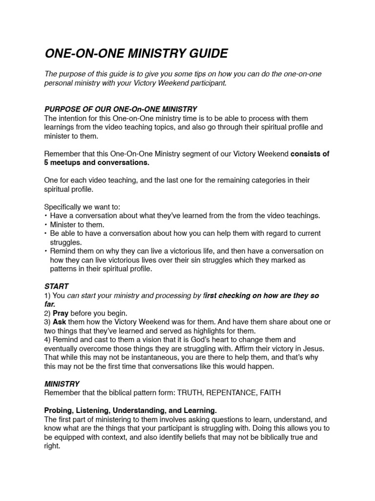 One On One Ministry Guide 2023 | PDF | Forgiveness | Prayer