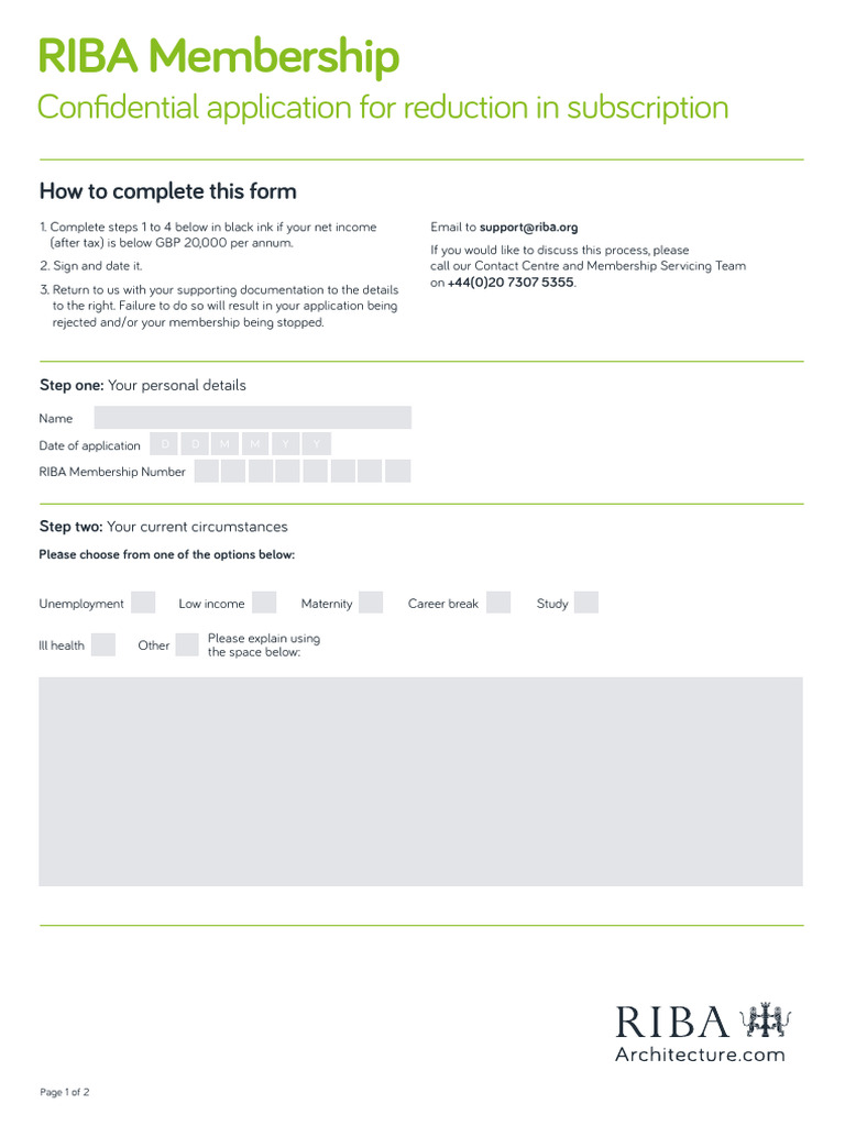 2023 RIBA Reduced Rate Application Form | PDF | Economies | Government ...