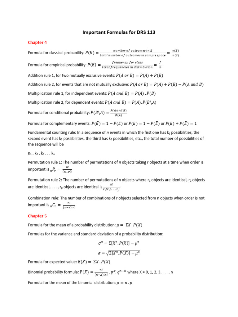 DRS 113 Probability Theory Lecture Notes Collection | PDF | Standard ... DRS 113 Probability Theory Lecture Notes Collection | PDF | Standard ...