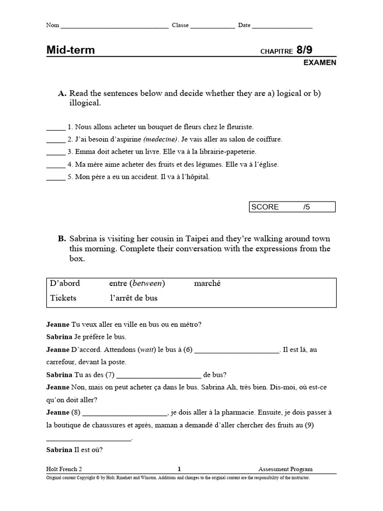 French II Mid Term | PDF