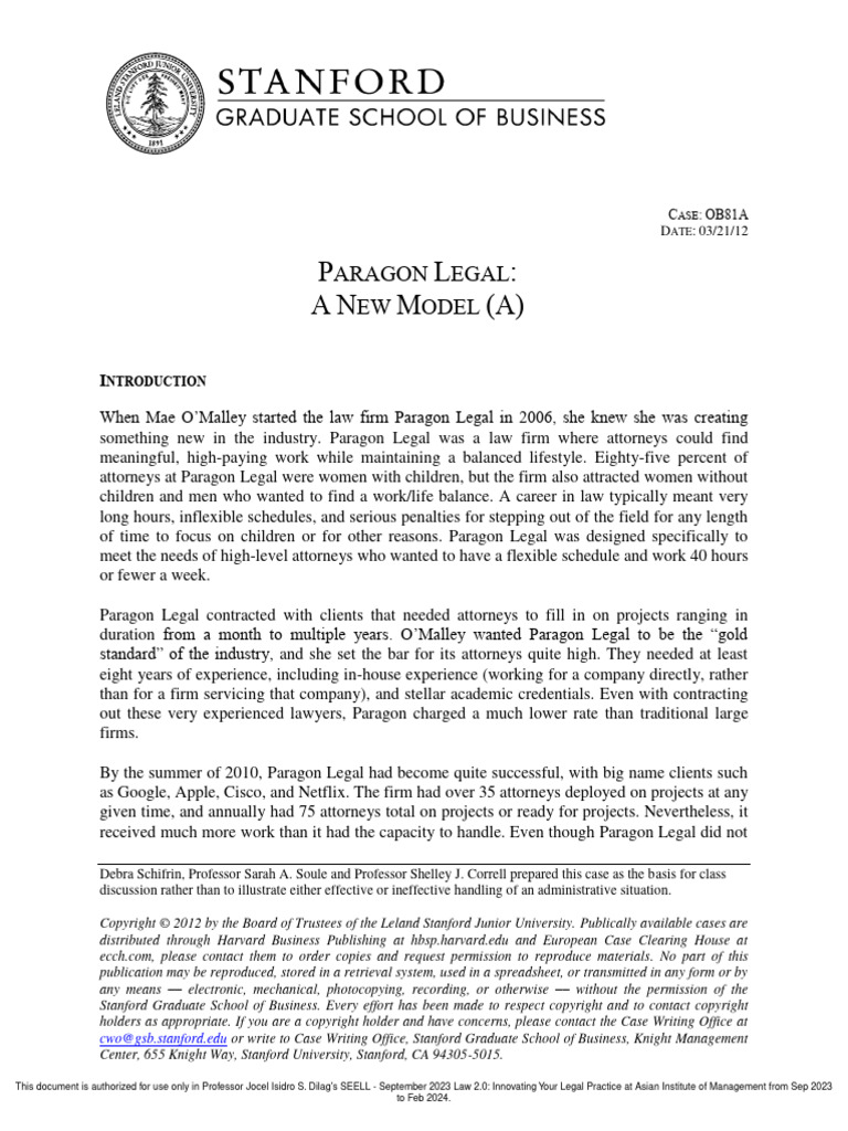 Paragon Legal - A New Model (A) | PDF | Law Firm | Lawyer