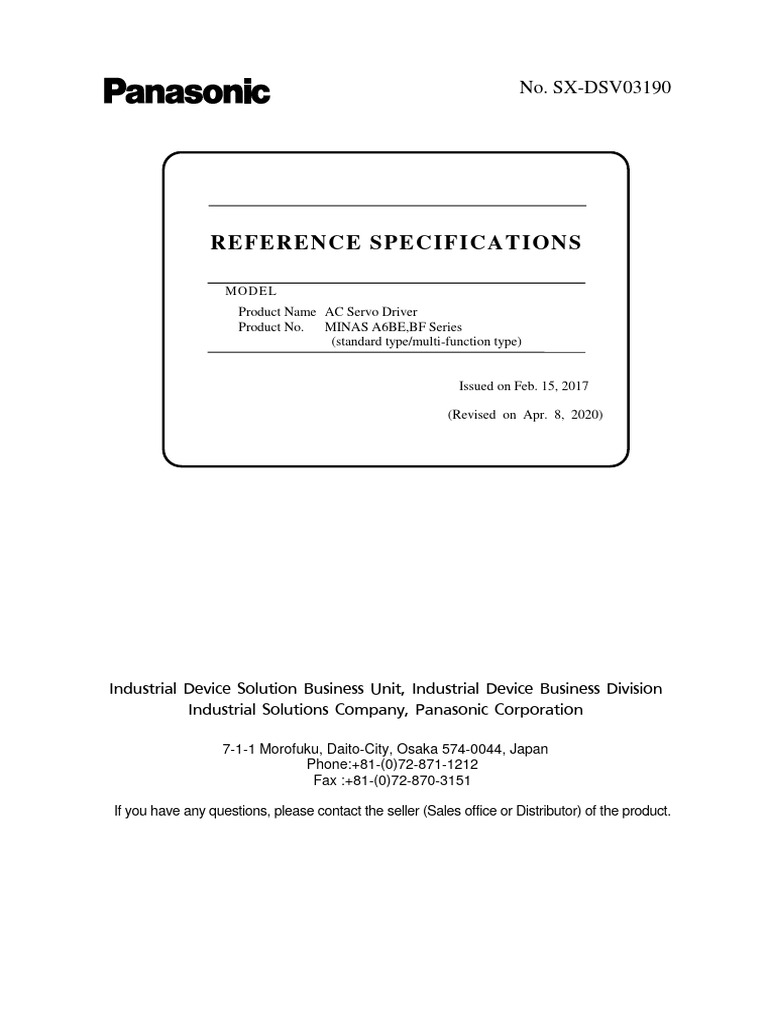 MINAS A6BE/BF Series Manual | PDF | Power Supply | Computing