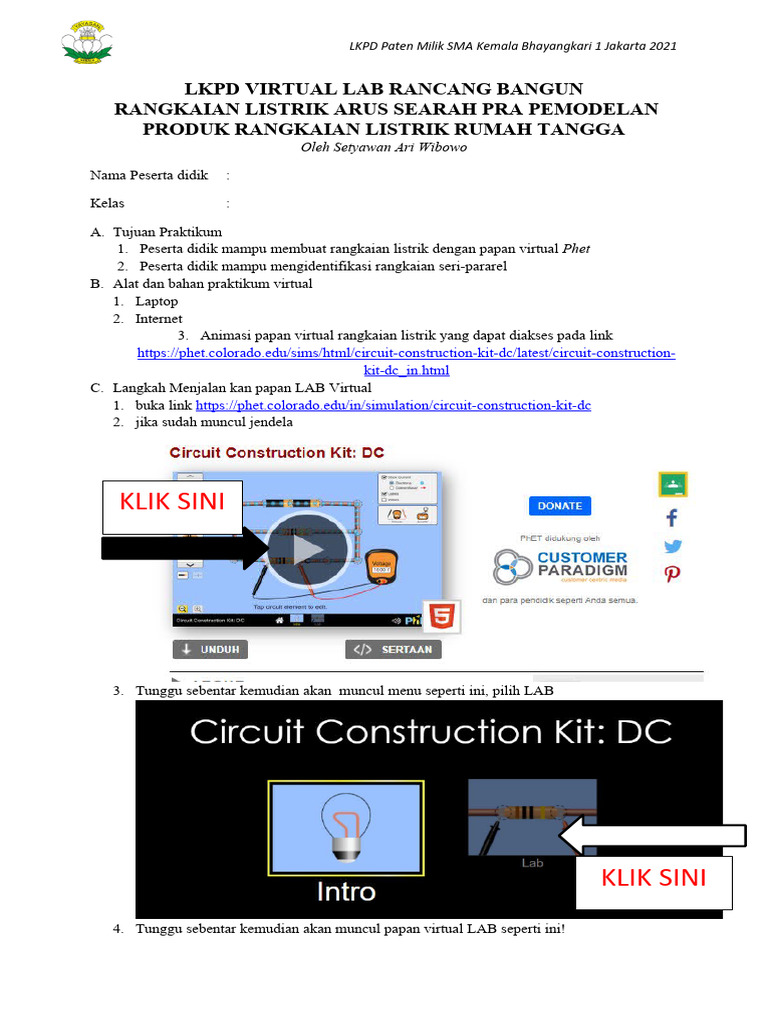 LKPD Virtual Lab Rangkaian Listrik Menggunakan Phet | PDF