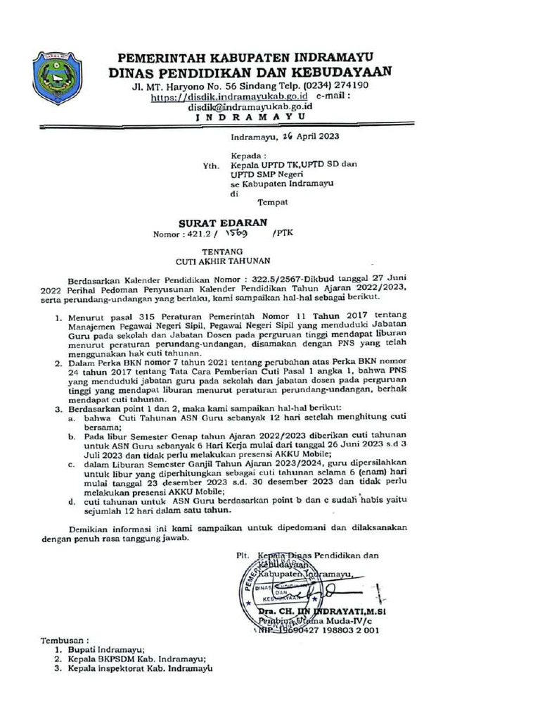 Surat Edaran Cuti Bersama | PDF