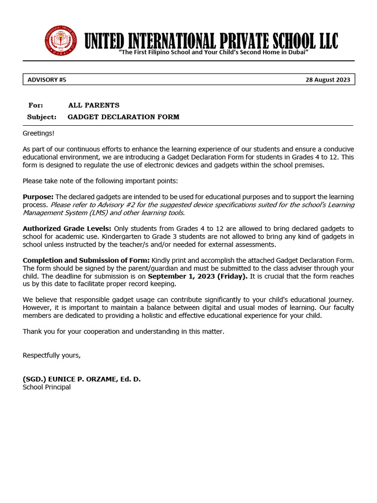 Gadget Declaration Form for Students | PDF | Learning
