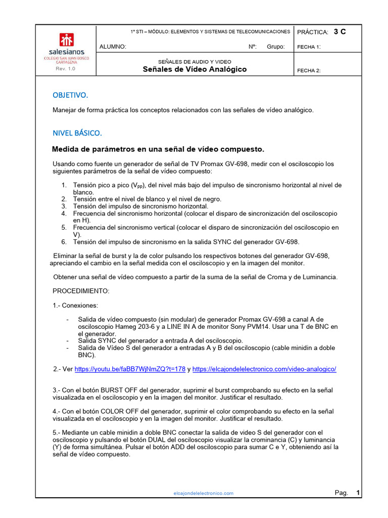 Práctica 3C - Señal de Vídeo | PDF | Vídeo | Señal analoga