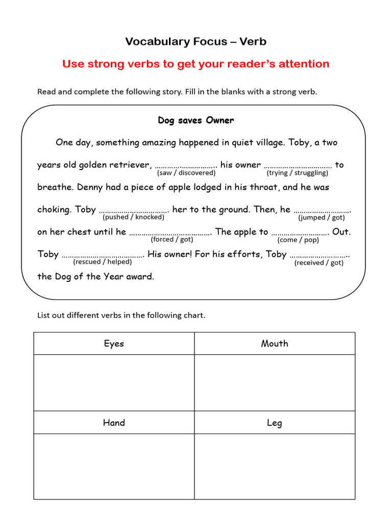 Vocabulary Focus - Verb | PDF