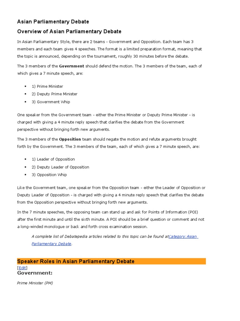 Asian Parliamentary Debate | PDF | Public Speaking | Epistemology