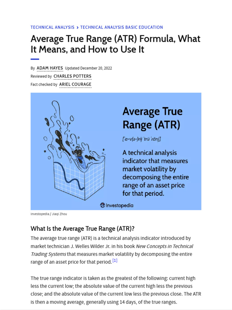 Average True Range (ATR) Formula, What It Means, and How To Use It | Download Free PDF ...
