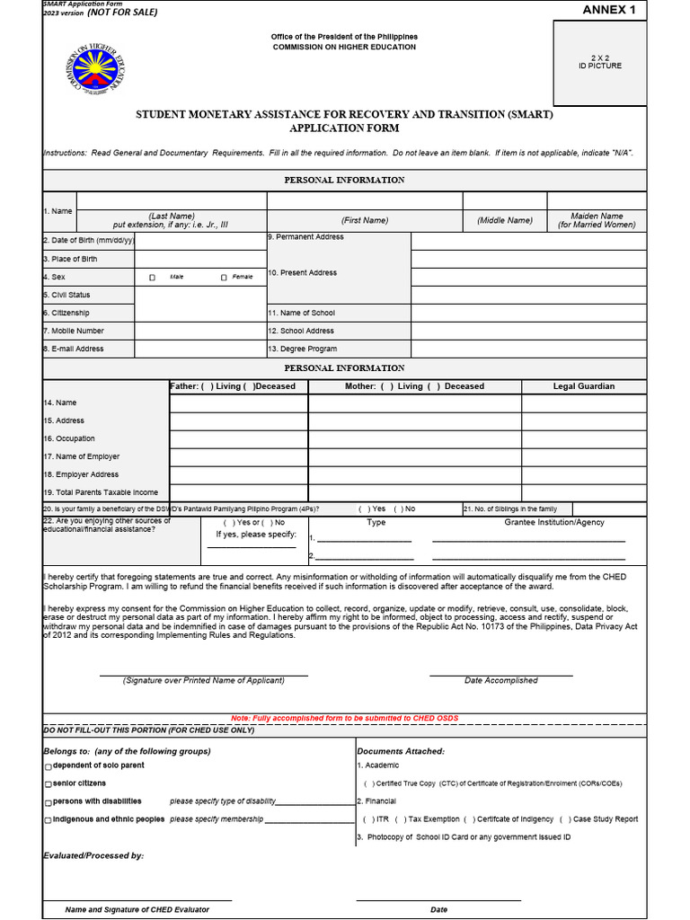 Student Monetary Assistance For Recovery and Transition (Smart) Application Form | PDF ...