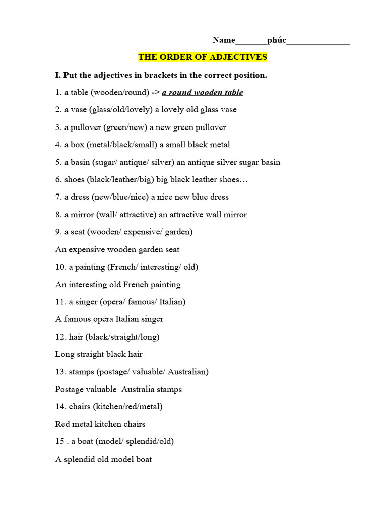 The Order of Adjectives | PDF