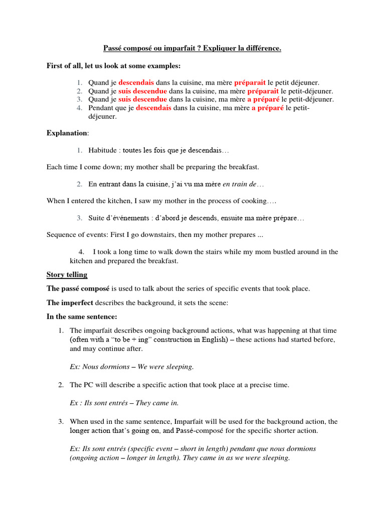 Passe Compose Vs Imparfait-1 | PDF