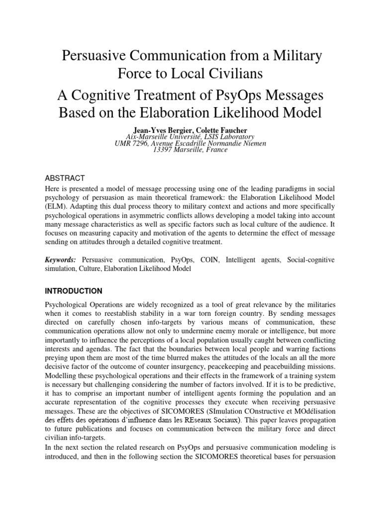 ELM in Military PsyOps Communication | PDF | Attitude (Psychology ...