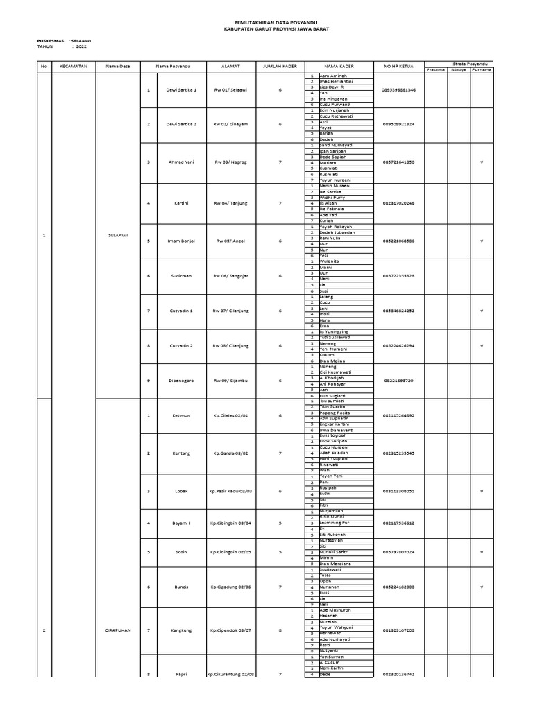 Format Pemutakhiran Posyandu 2022 | PDF