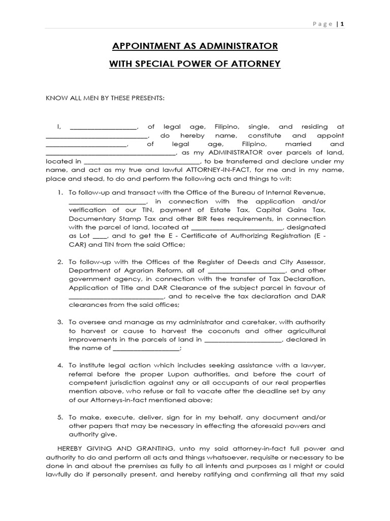 Sample SPA | Download Free PDF | Power Of Attorney | Private Law