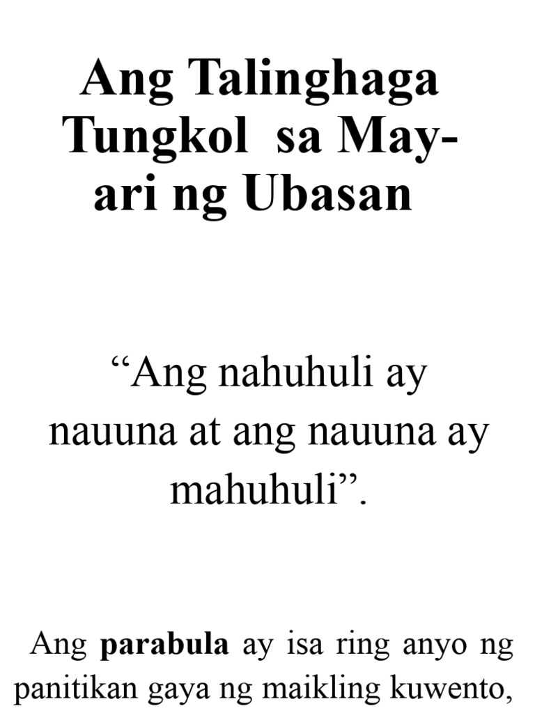 Ang Talinghaga Tungkol Sa May-Ari NG Ubasan | PDF