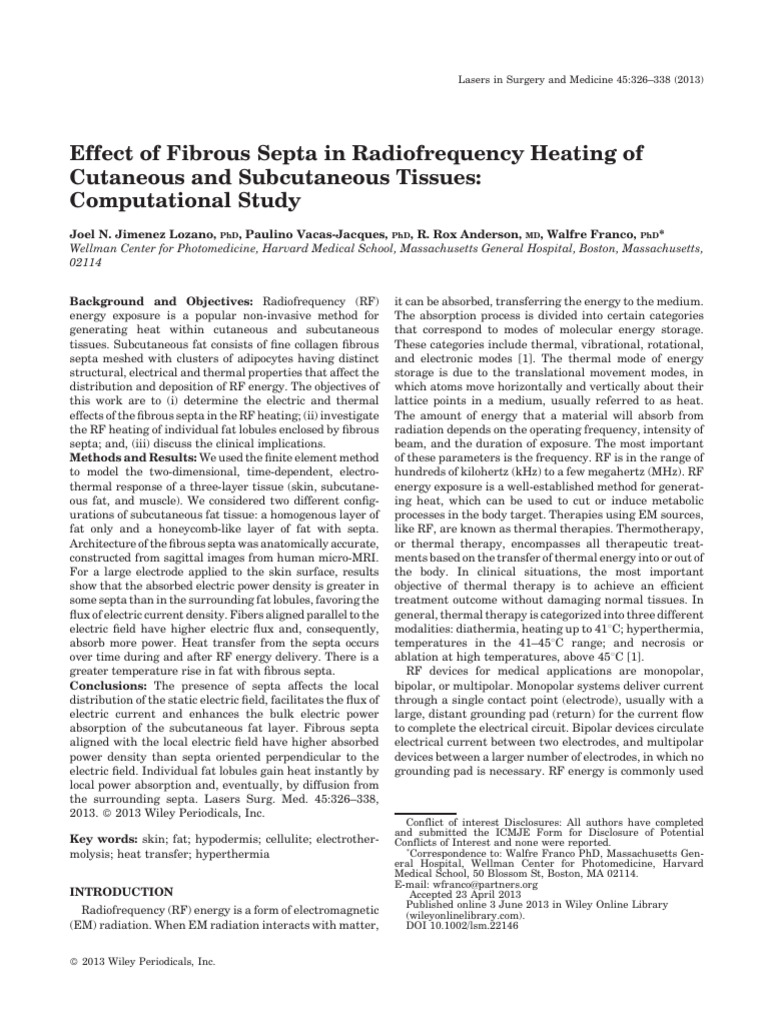 RF Heating in Subcutaneous Tissues | PDF | Adipose Tissue | Physical ...