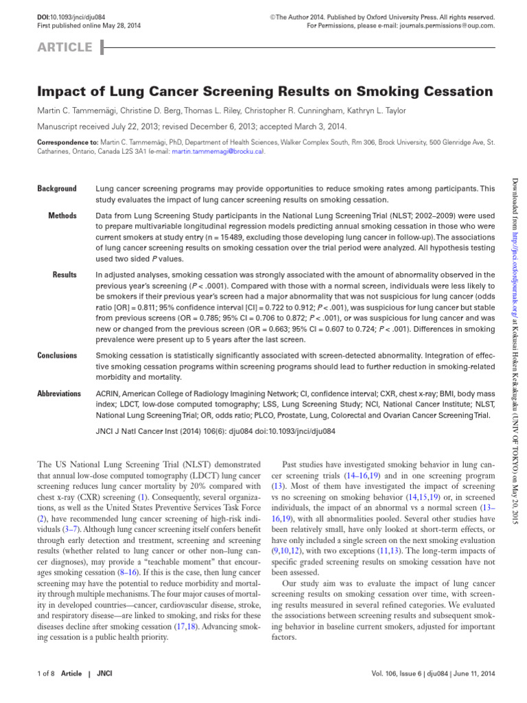 Impact of Lung Cancer Screening Results On Smoking Cessation | Download Free PDF | Smoking ...