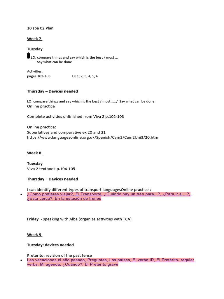 10 Spa 02 Plan | PDF | Language Arts & Discipline