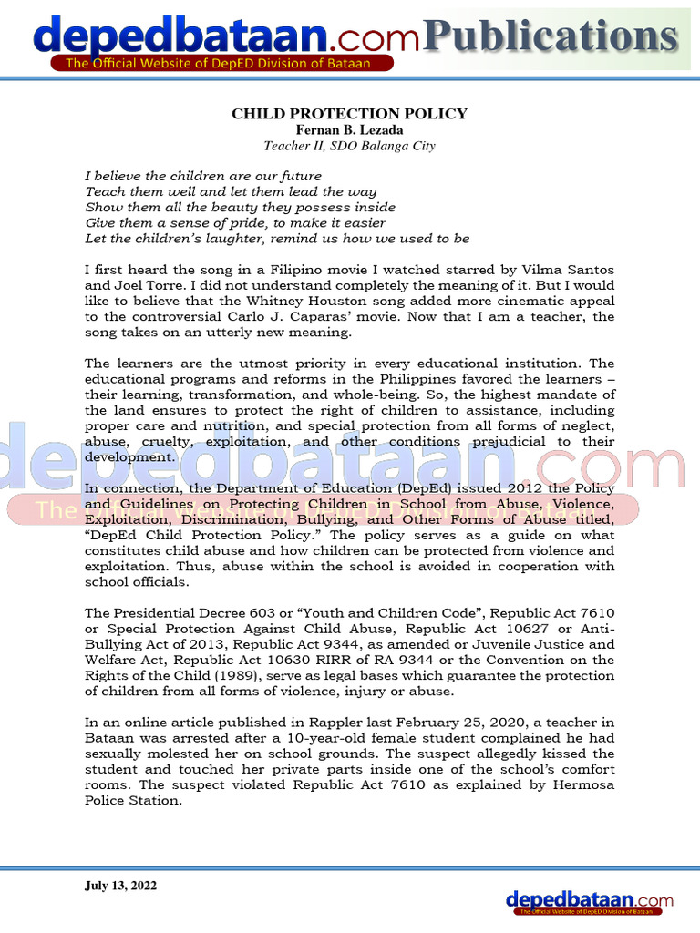 Child Protection Policy | PDF | Teachers | Child Protection