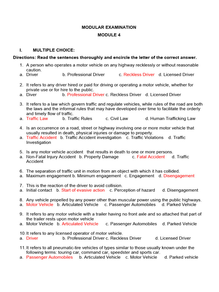 Module 4 Modular Exam | PDF | Traffic | Driving